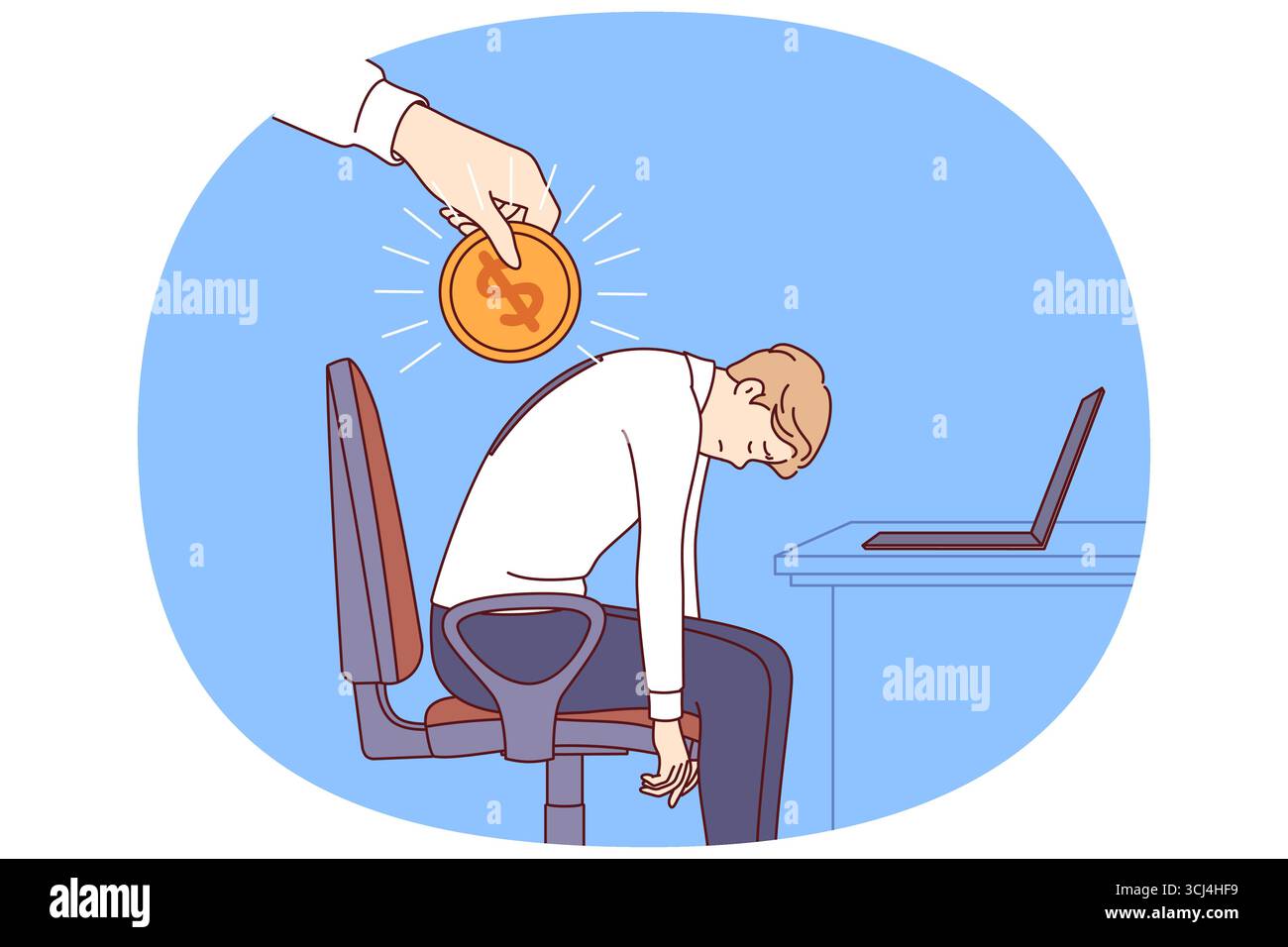 Financial motivation for tired office worker who fell asleep at ...