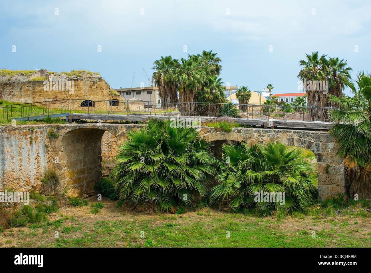 A moat bridge in Castello a Mare archaeological complex in Palermo ...