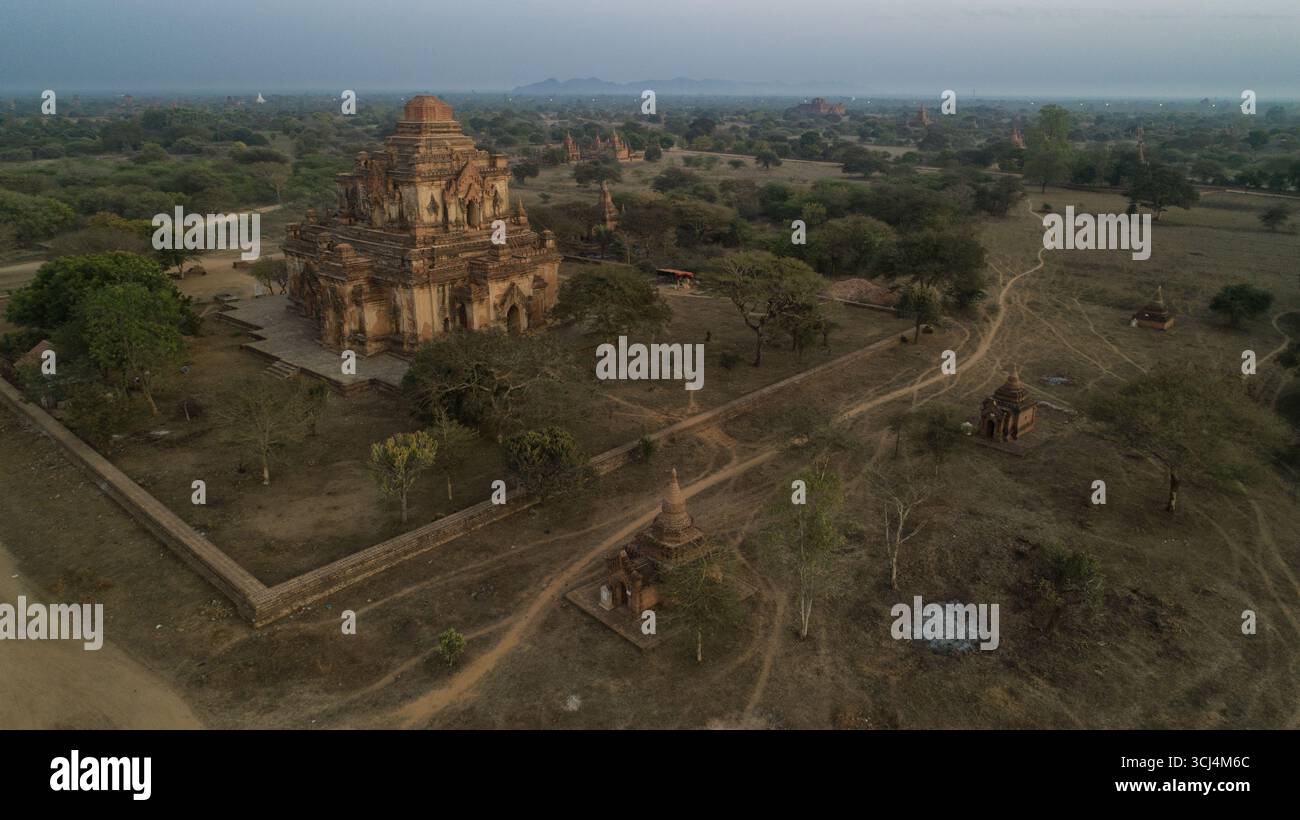 Aerial view of ancient temples rise majestically from the plains, their ...