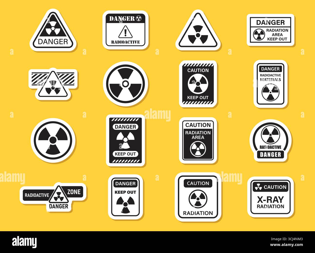 Radioactive material icon set sticker collection in flat style ...