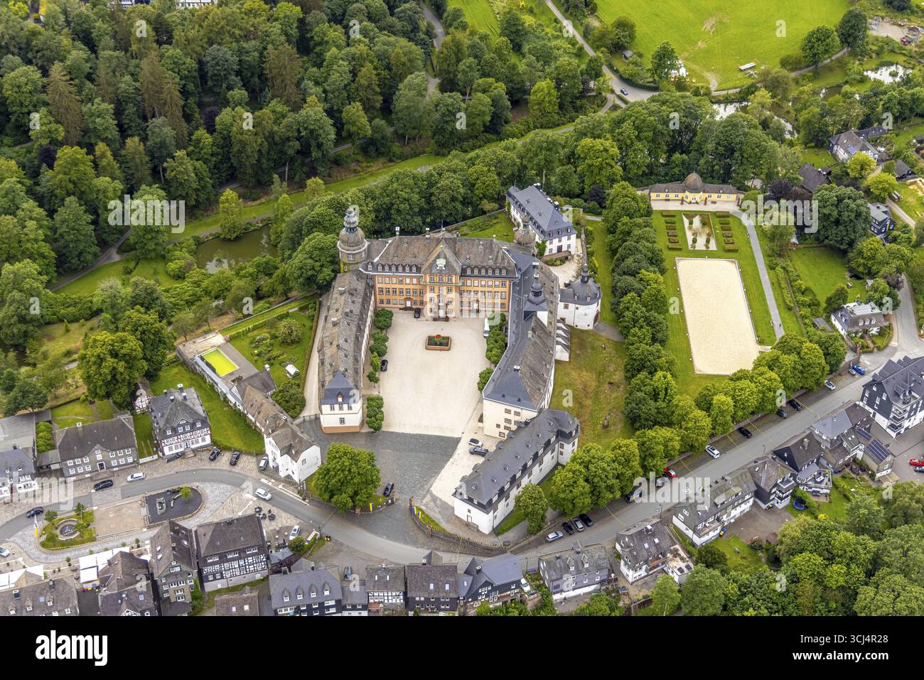 Aerial view, Schloss Berleburg, residence of the Sayn-Wittgenstein ...