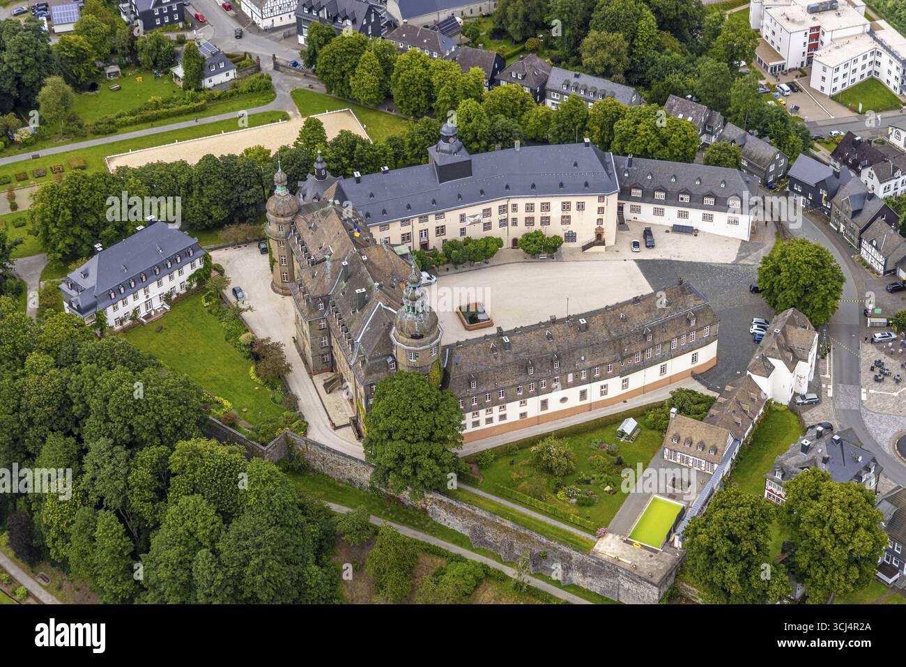 Aerial view, Schloss Berleburg, residence palace of the Sayn ...