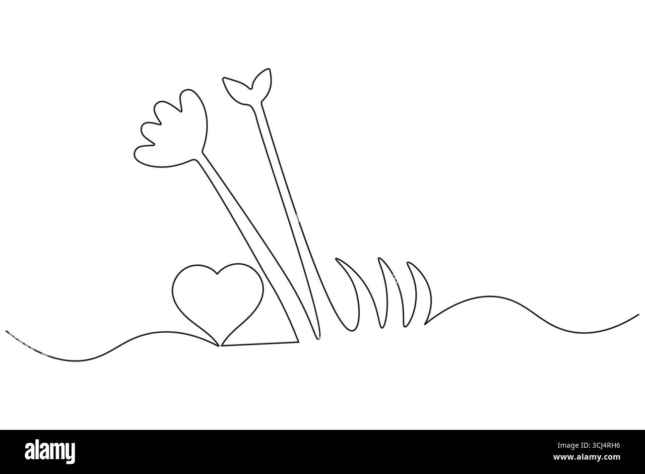 Grass and flowers abstract single line drawing isolated vector ...