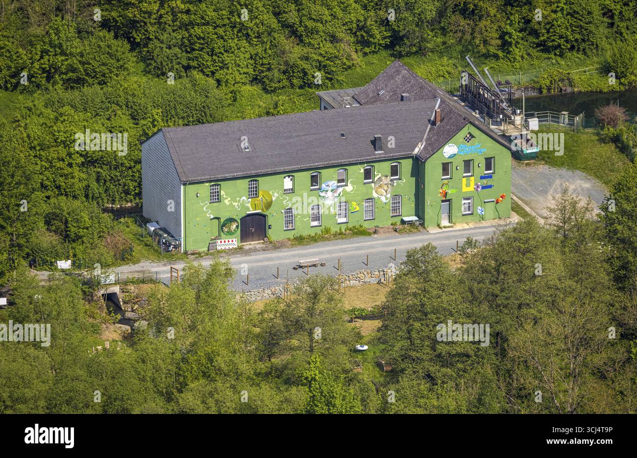 Aerial view, Altes Wasserkraftwerk Alfert, NaturRanger e.V., and green ...