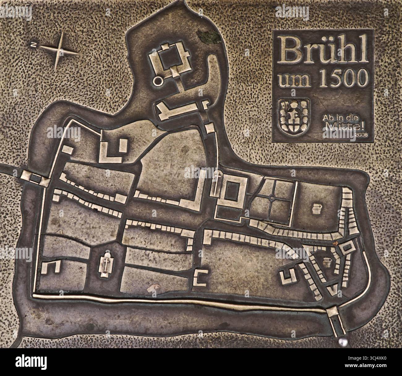 Relief of the historic town around 1500, fortification, rampart, moat ...