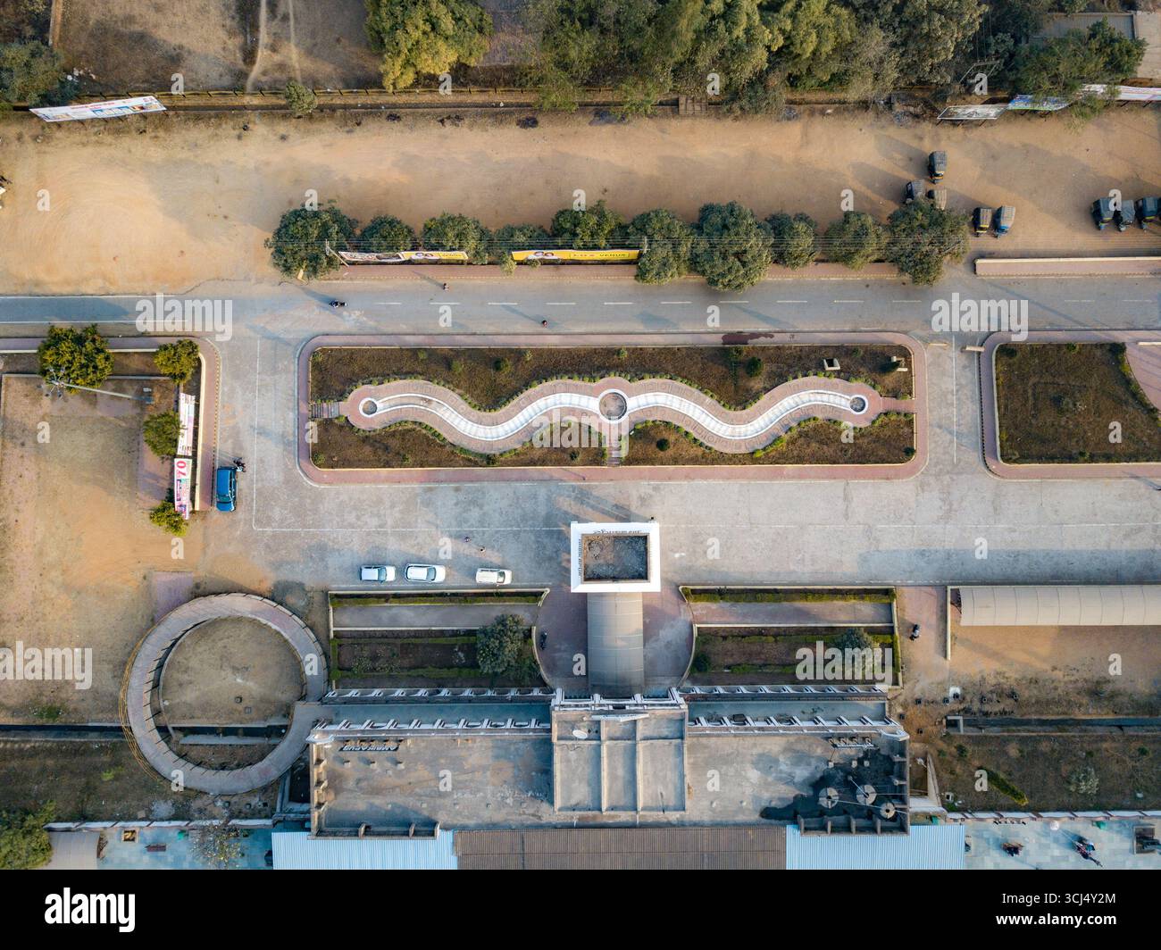 Aerial view of a symmetrical landscape design featuring winding ...