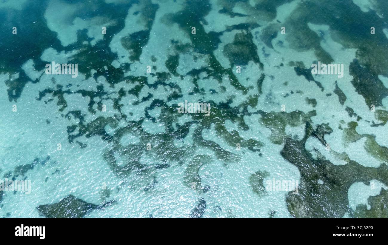 Aerial view of the ocean's floor with vibrant turquoise waters ...