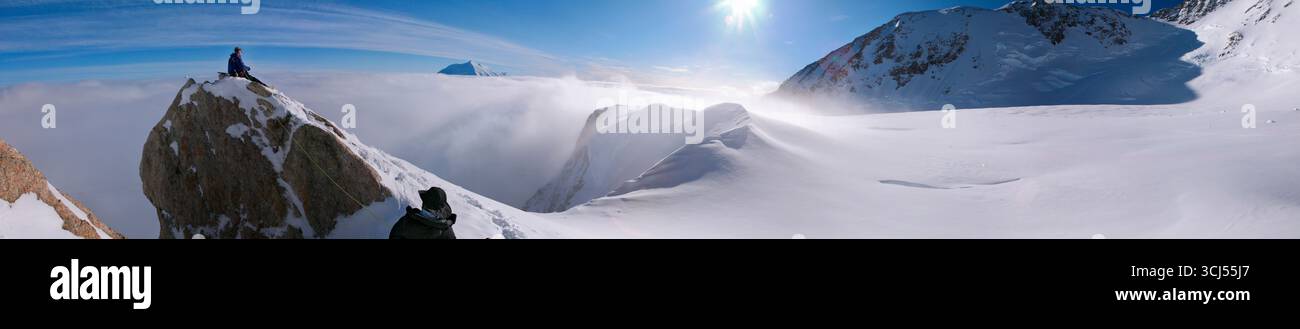 Edge of the World cliffs near 14k camp on West Buttress route of Denali ...