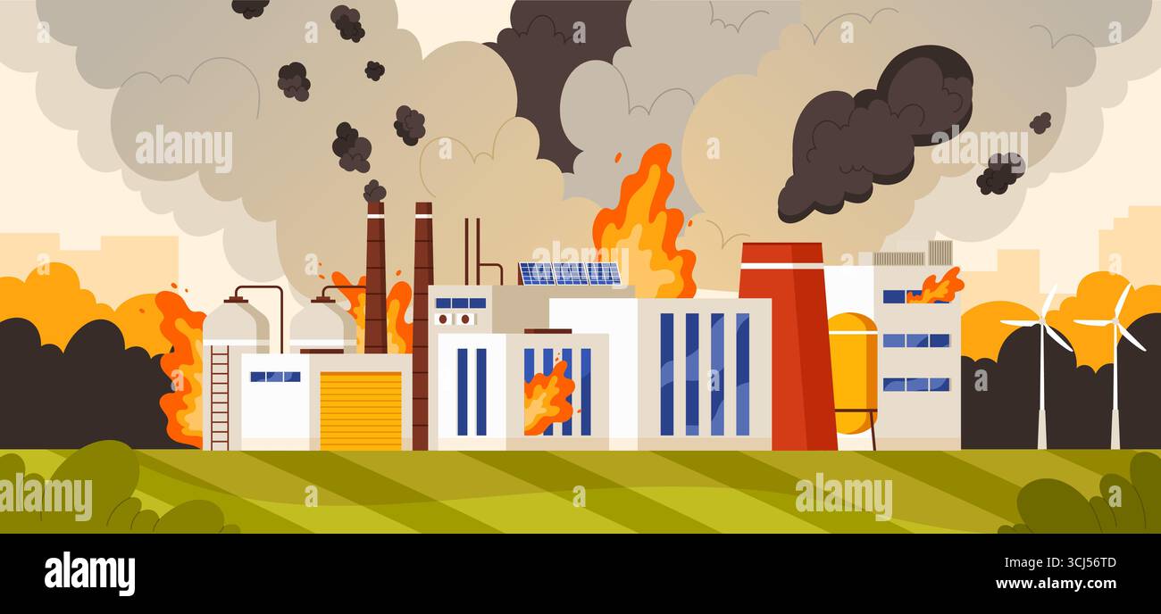 Burning factory buildings black smoke hi-res stock photography and ...