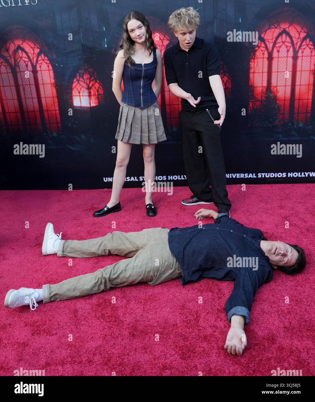 (L-R) Ruby Marino, Luke Busey and Ken Marino at the Universal Studios ...