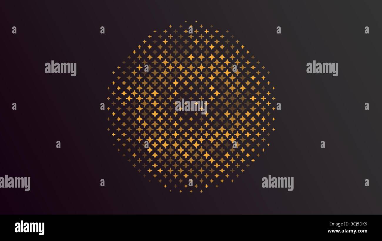 Halftone effect with orange dotted stars arranged in circles on a black ...