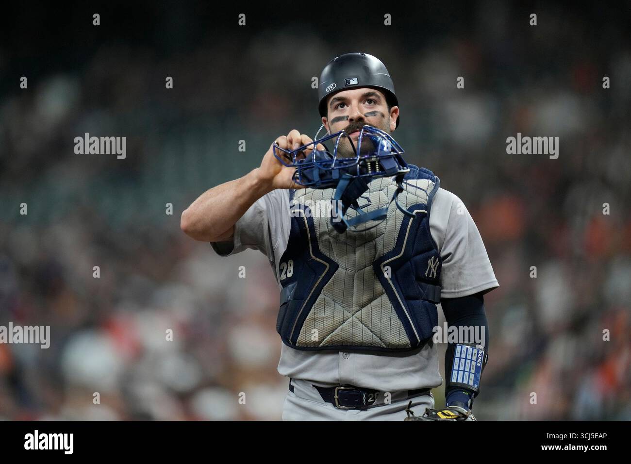 New York Yankees catcher Austin Wells against the Houston Astros during ...