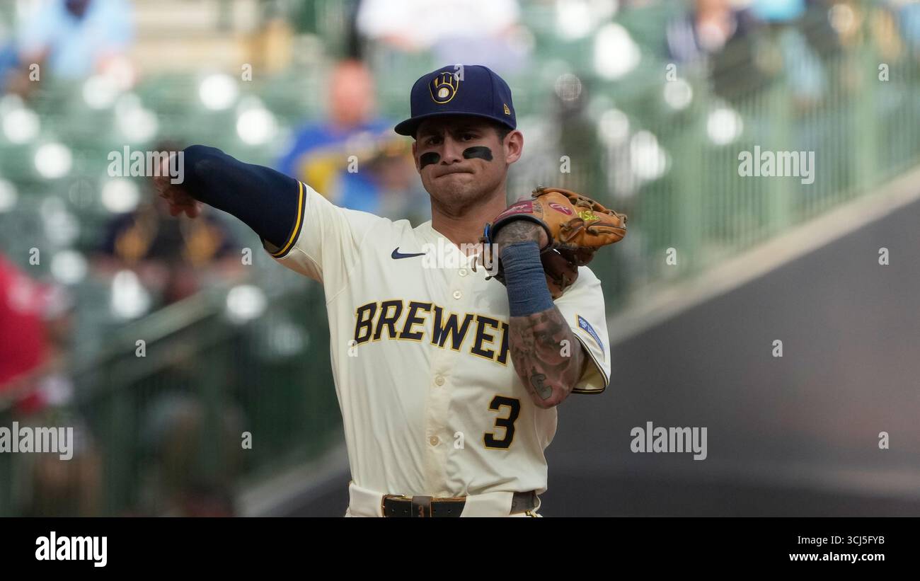 Milwaukee Brewers' Joey Ortiz throws during the fifth inning of a ...