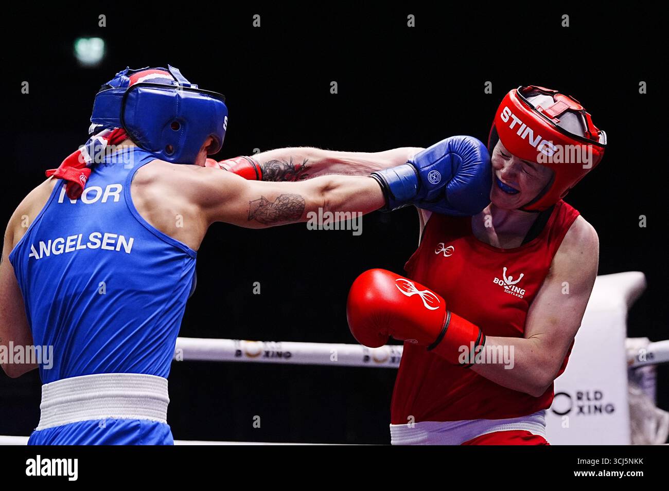 Caitlin Rainey (right) in action during their round of 32 bout against ...
