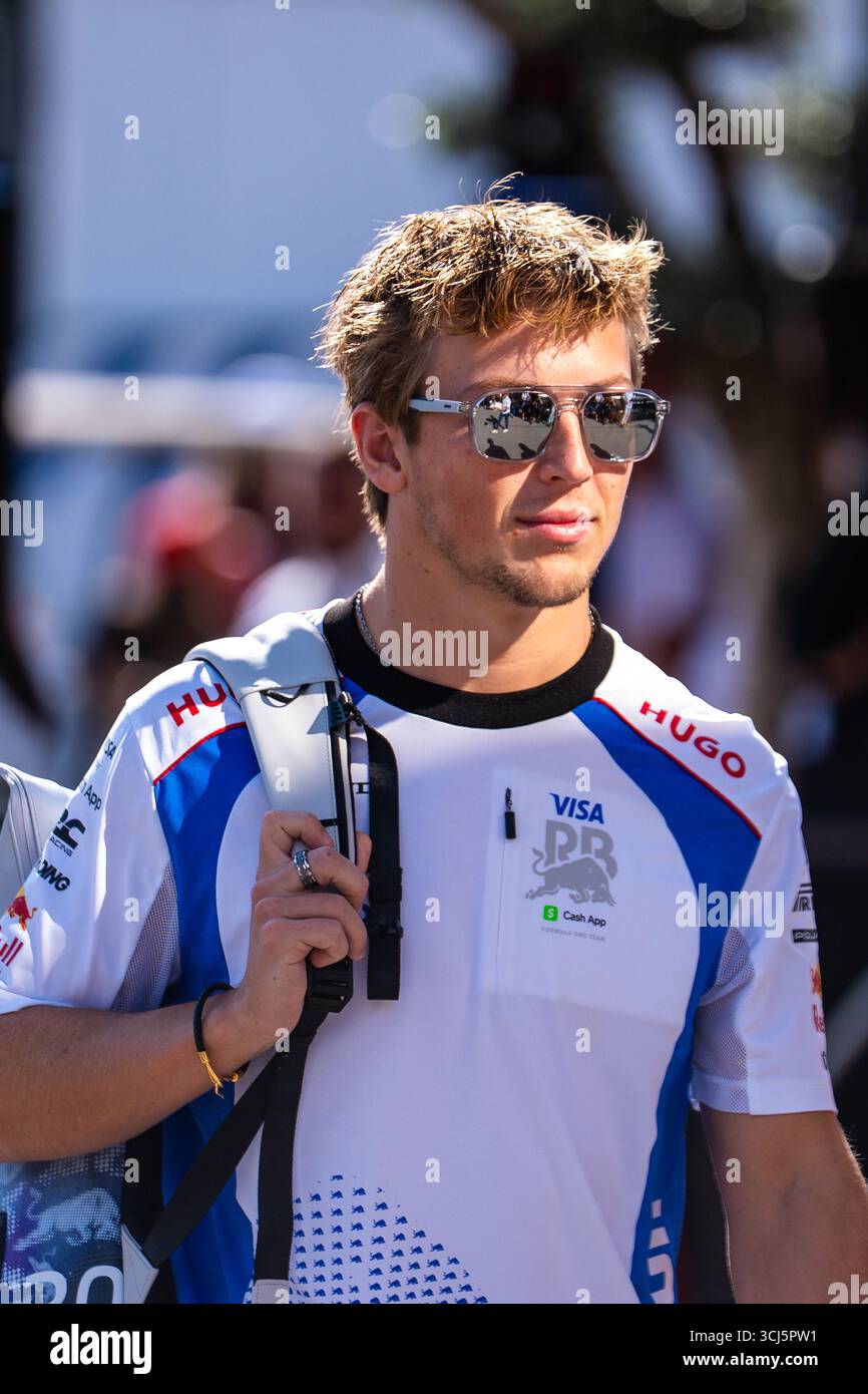 Visa Cash App Racing Bulls F1 Team's Australian driver Liam Lawson seen in the paddock of the ...