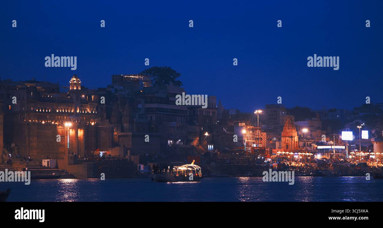 Varanasi, Uttar Pradesh, India. Boats floating near Rana Mahal Ghat ...
