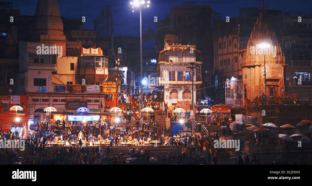 Varanasi, Uttar Pradesh, India. Many people visiting Ganga Maha Aarti ...
