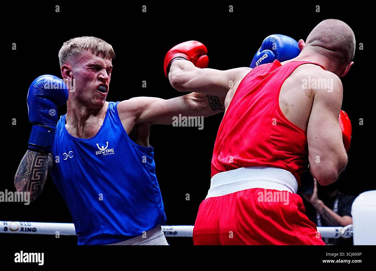 Alan Perrie (left) in action during their round of 32 bout against Soma ...