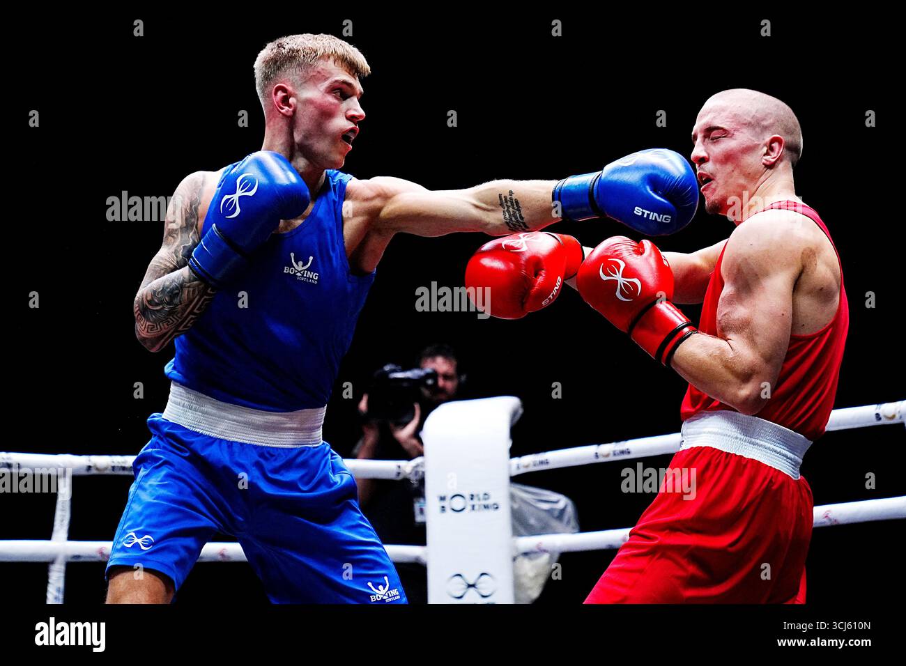 Alan Perrie (left) in action during their round of 32 bout against Soma ...