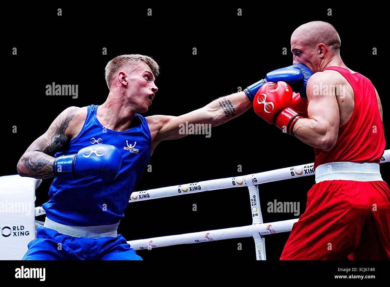 Alan Perrie (left) in action during their round of 32 bout against Soma ...
