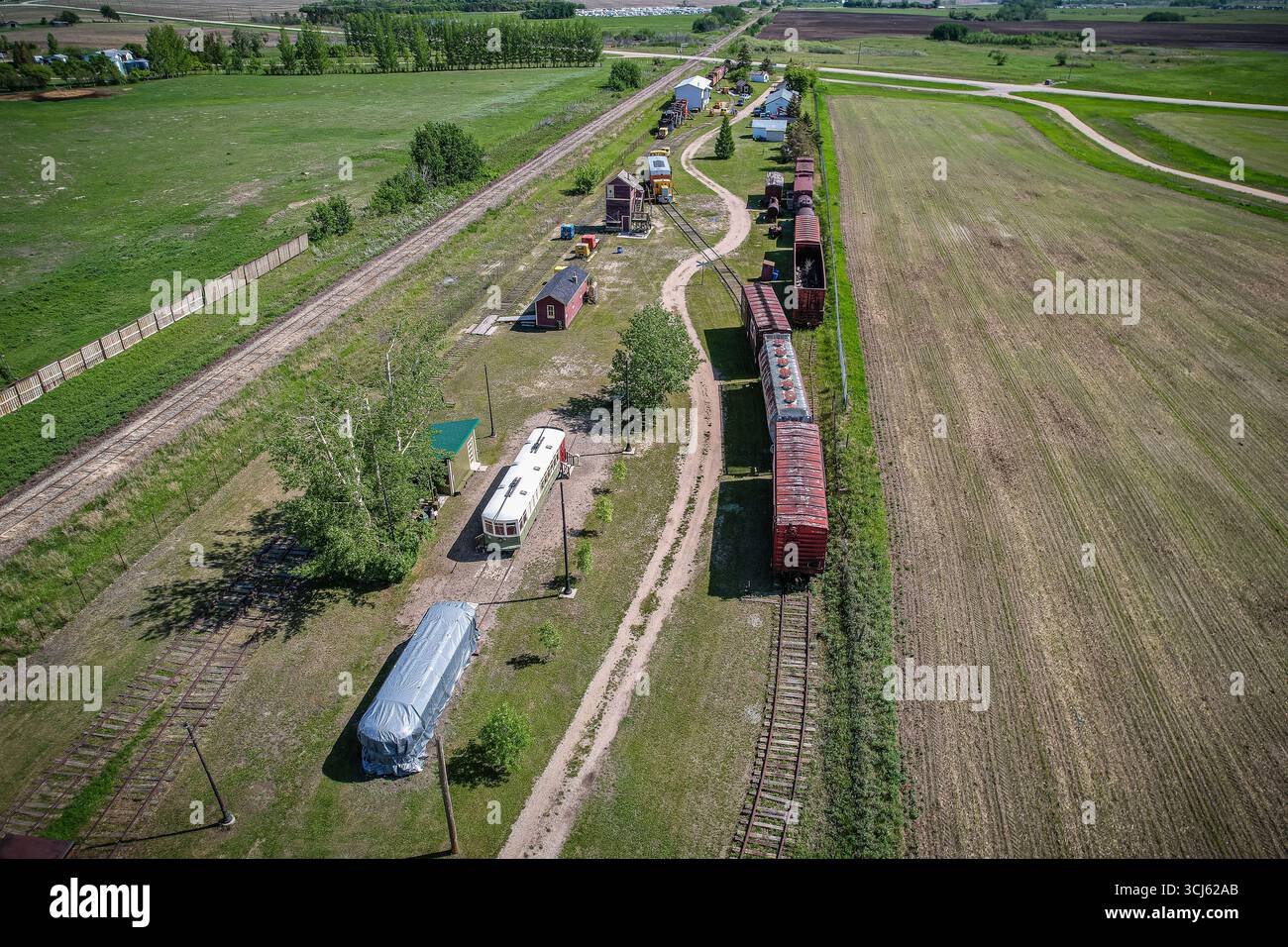Drone image capturing the Saskatchewan Railway Museum, showcasing its ...