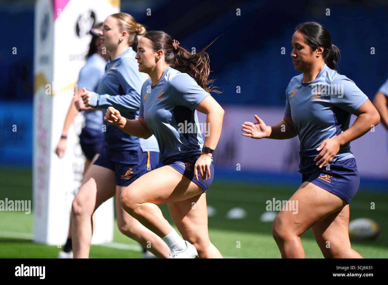 Australia's Maya Stewart (centre) and team-mates during a team run at ...