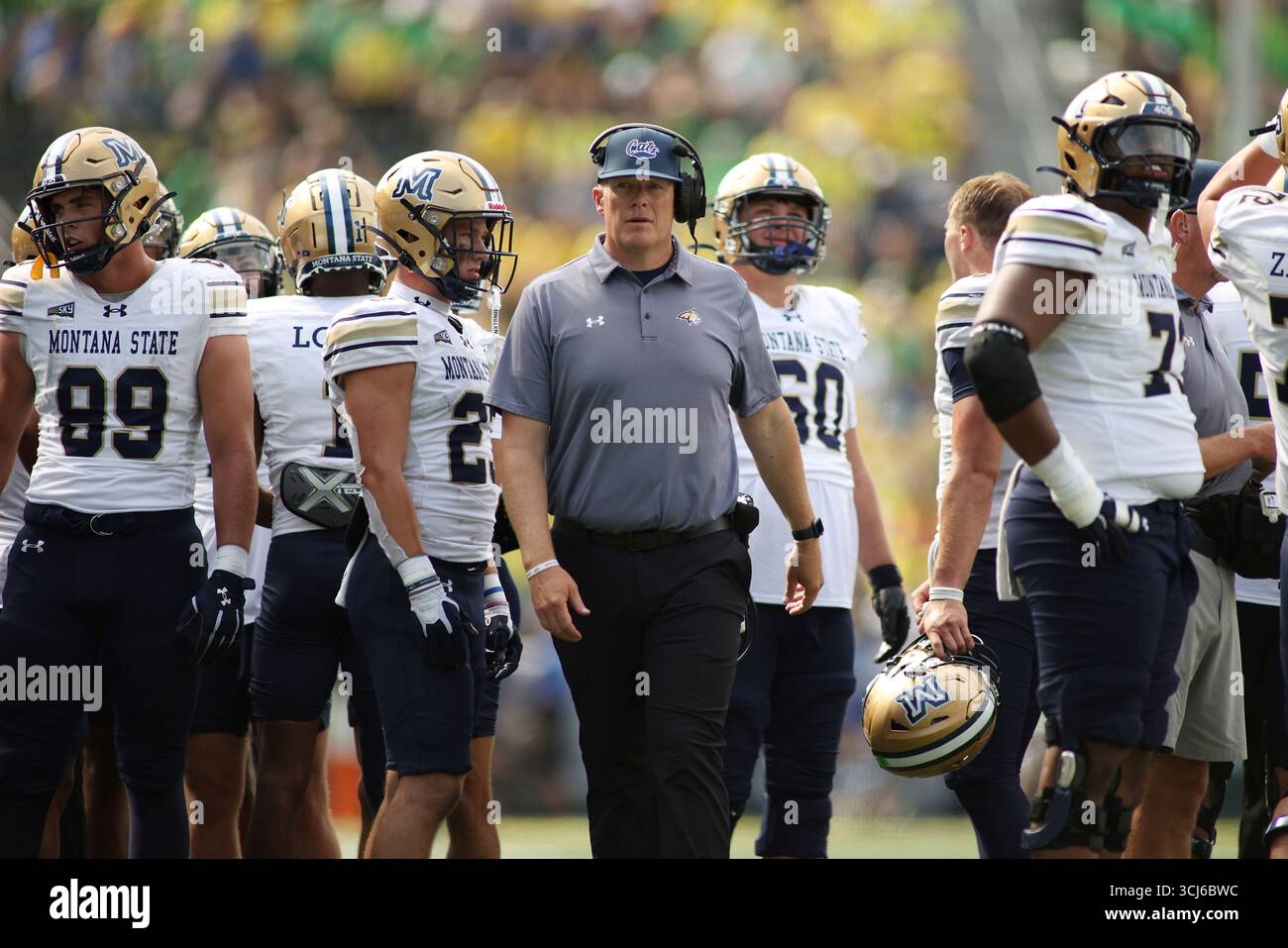 Montana State head coach Brent Vigen waits for a play to be reviewed ...
