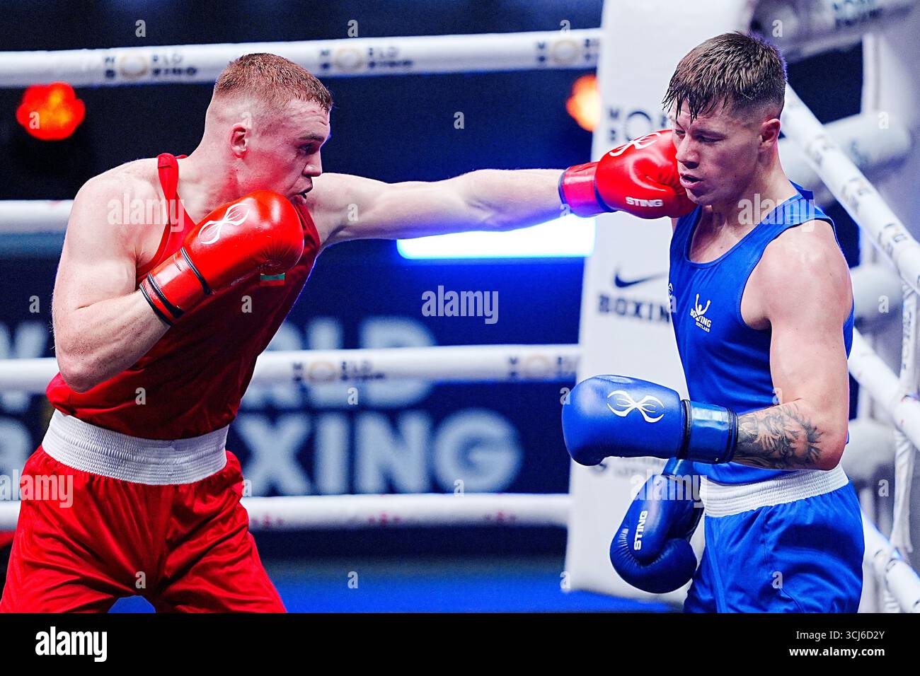 Robert McNulty (right) in action during their bout against Darius Voisnarovic during day two of ...