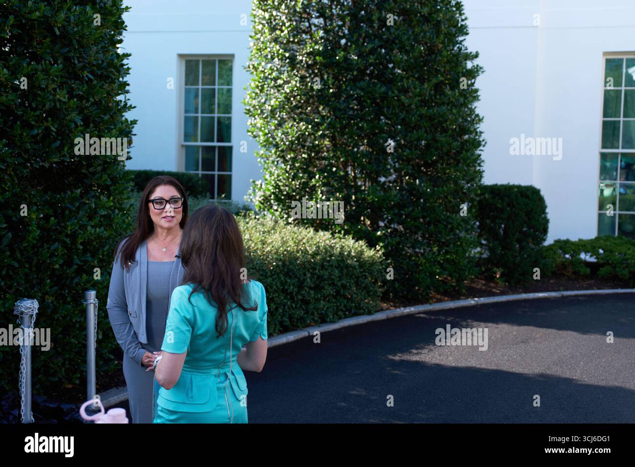 Labor Secretary Lori Chavez-DeRemer speaks with a reporter at the White ...