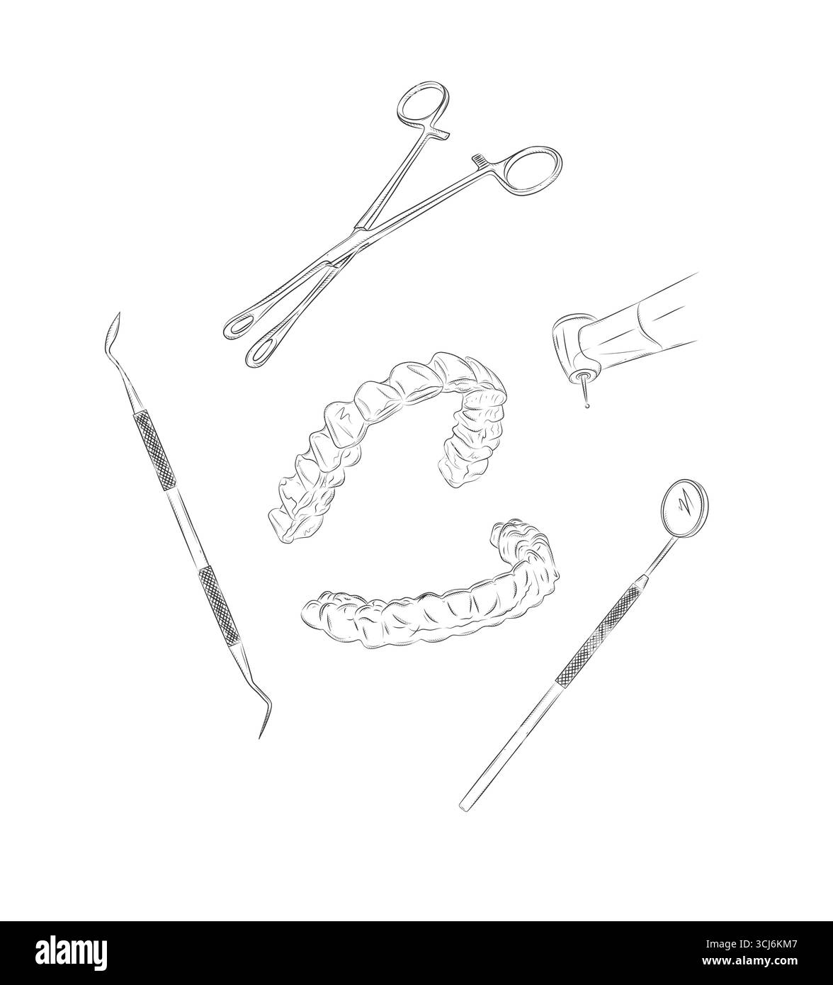 Teeth whitening tray with dental machine, mirror, clamp and examination ...