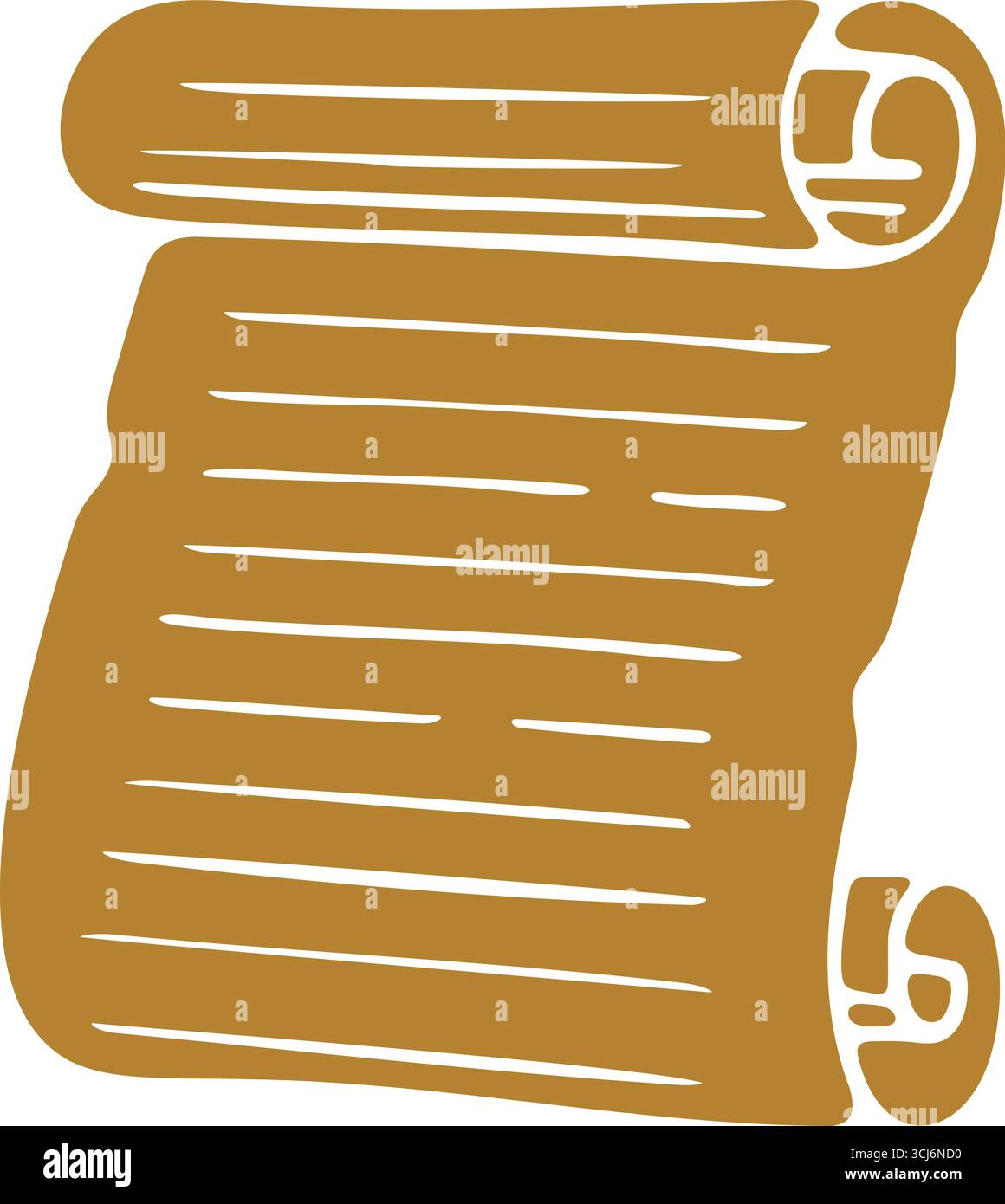 A vertical sheet of aged paper displays ruled lines and rolled corners ...
