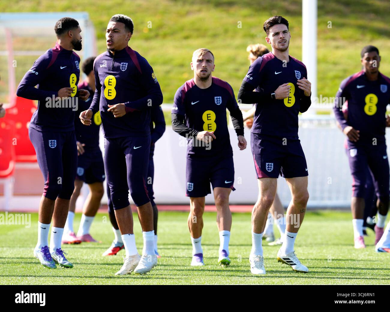 England's Morgan Rogers, Jarrod Bowen and Declan Rice during a training ...