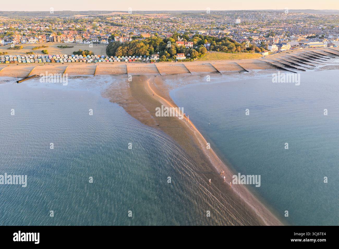 Aerial view of Tankerton Street causeway in Kent stretching out to sea ...