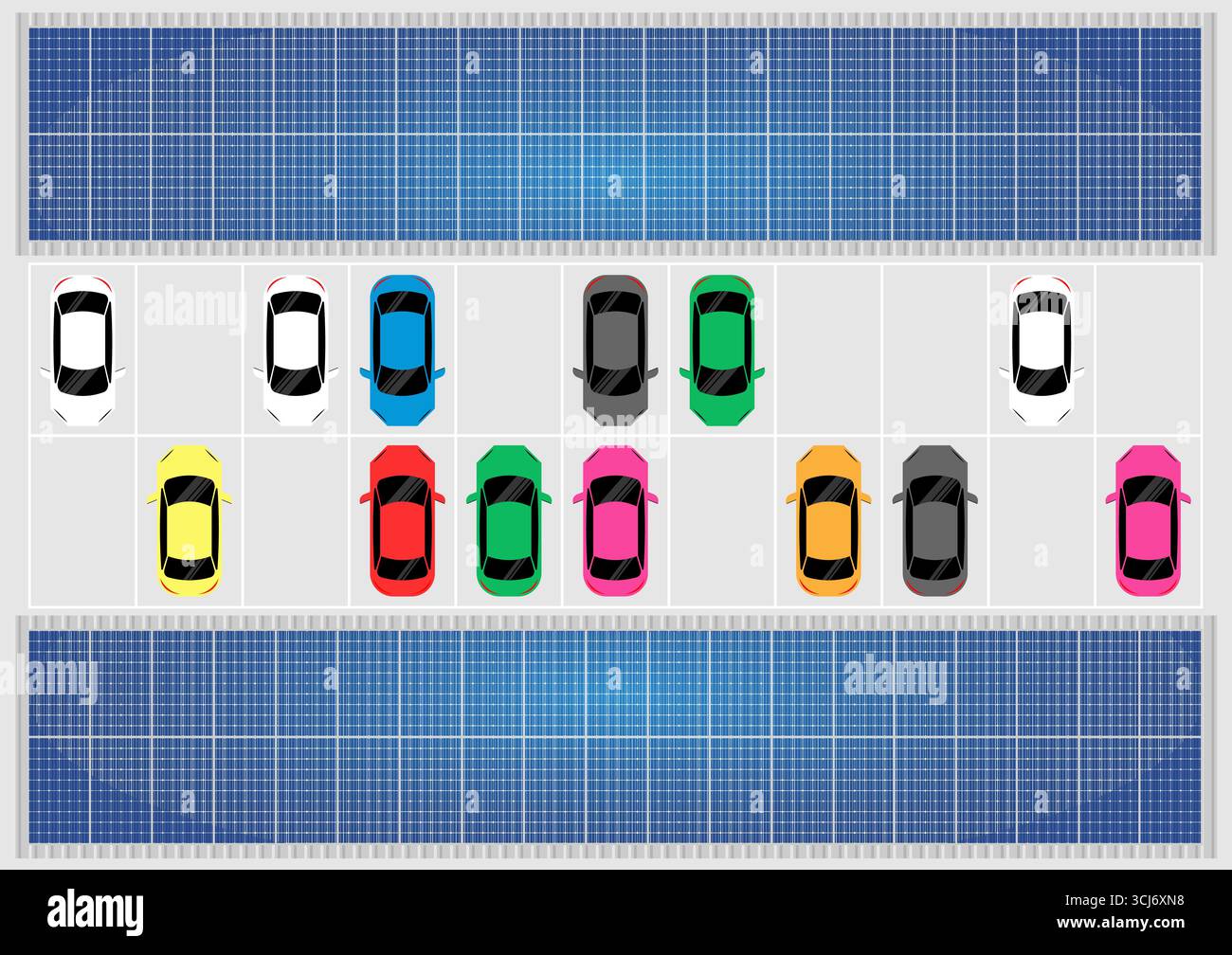 Car Parking with Solar Roof and Electric Car in Top View. Solar panels ...