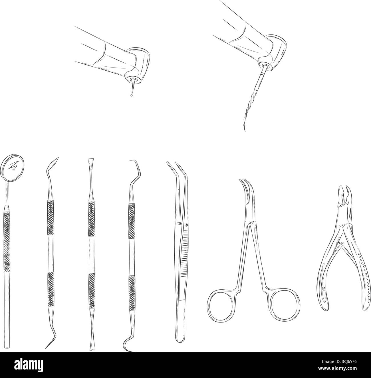 Dentist surgery and dental treatment tools illustration drawing in ...