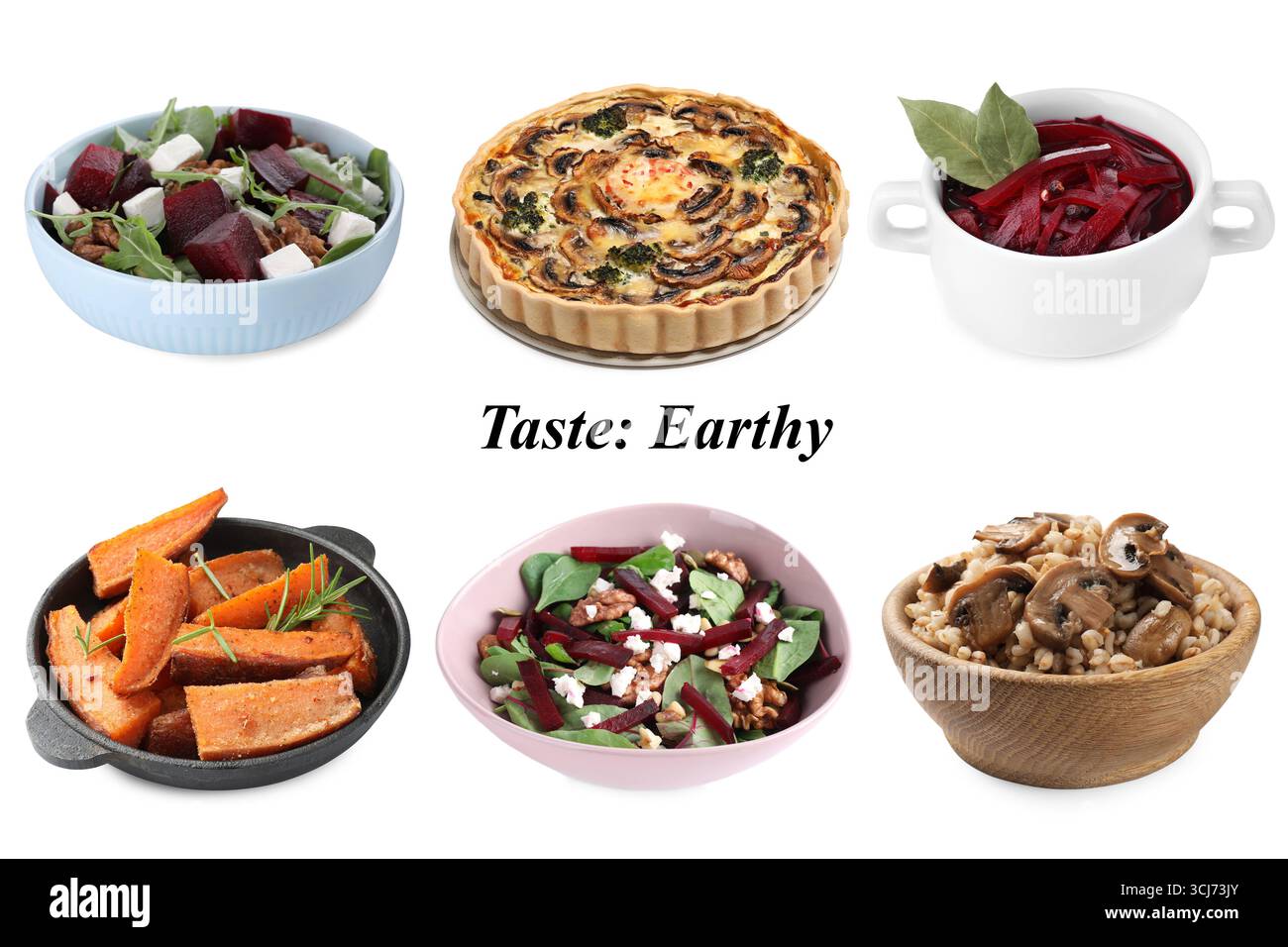 Different dishes with earthy taste isolated on white, set Stock Photo ...