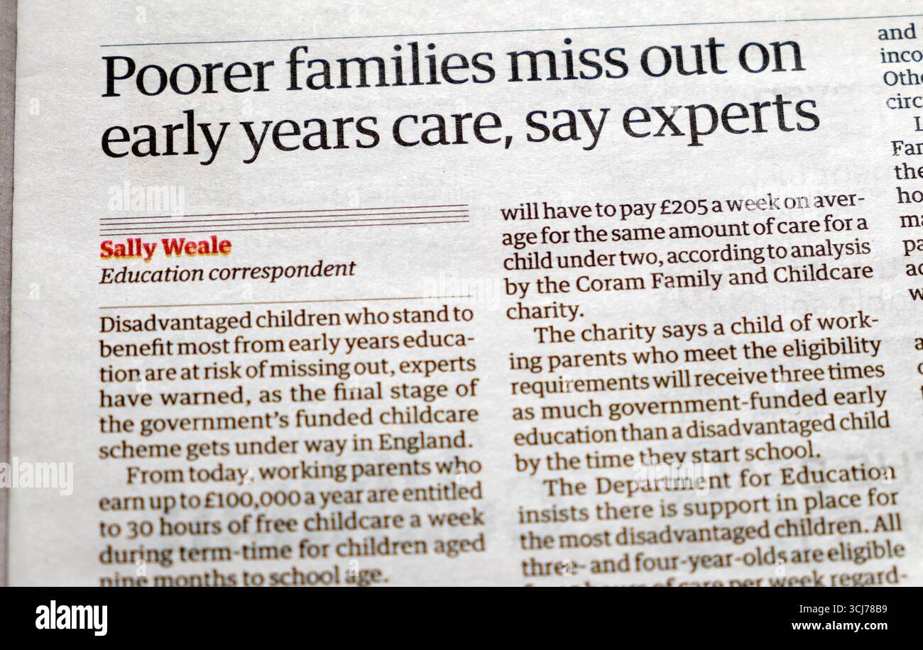 'Poorer families miss out on early years care, say experts' Guardian ...