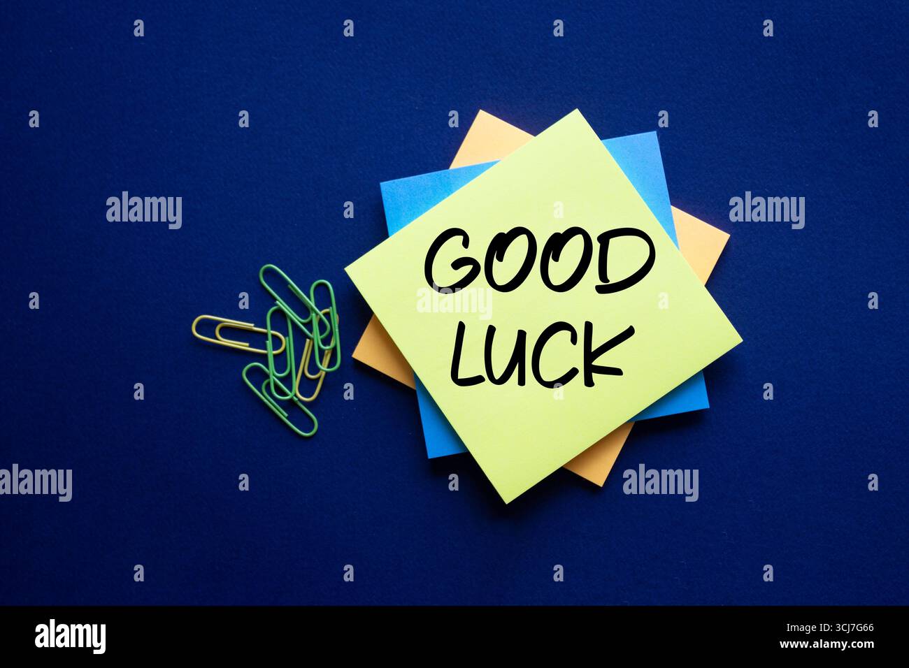 Good luck symbol. Good luck on sticky note. Beautiful deep blue ...
