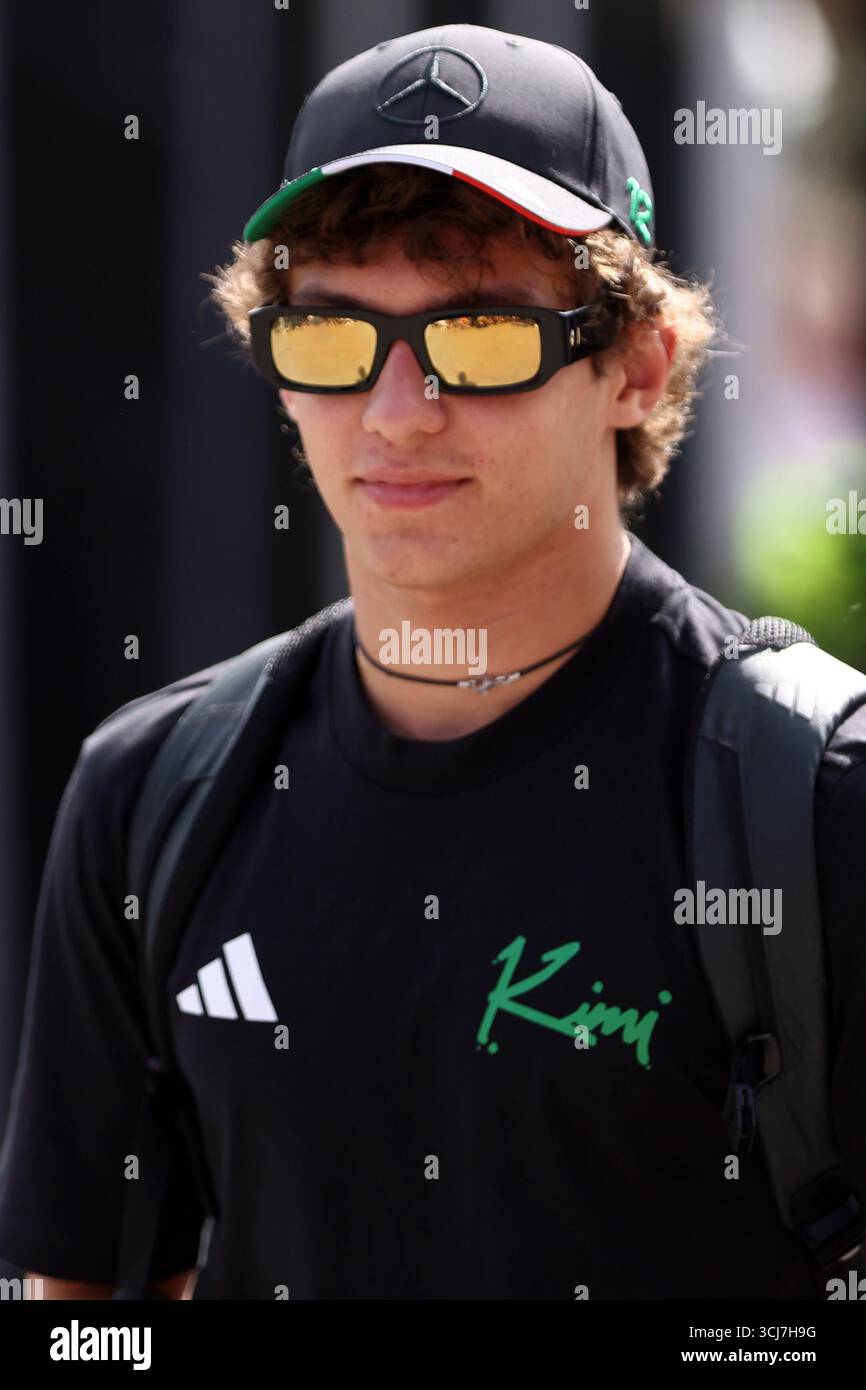Andrea Kimi Antonelli of Mercedes-AMG F1 Team looks on in the Paddock ...