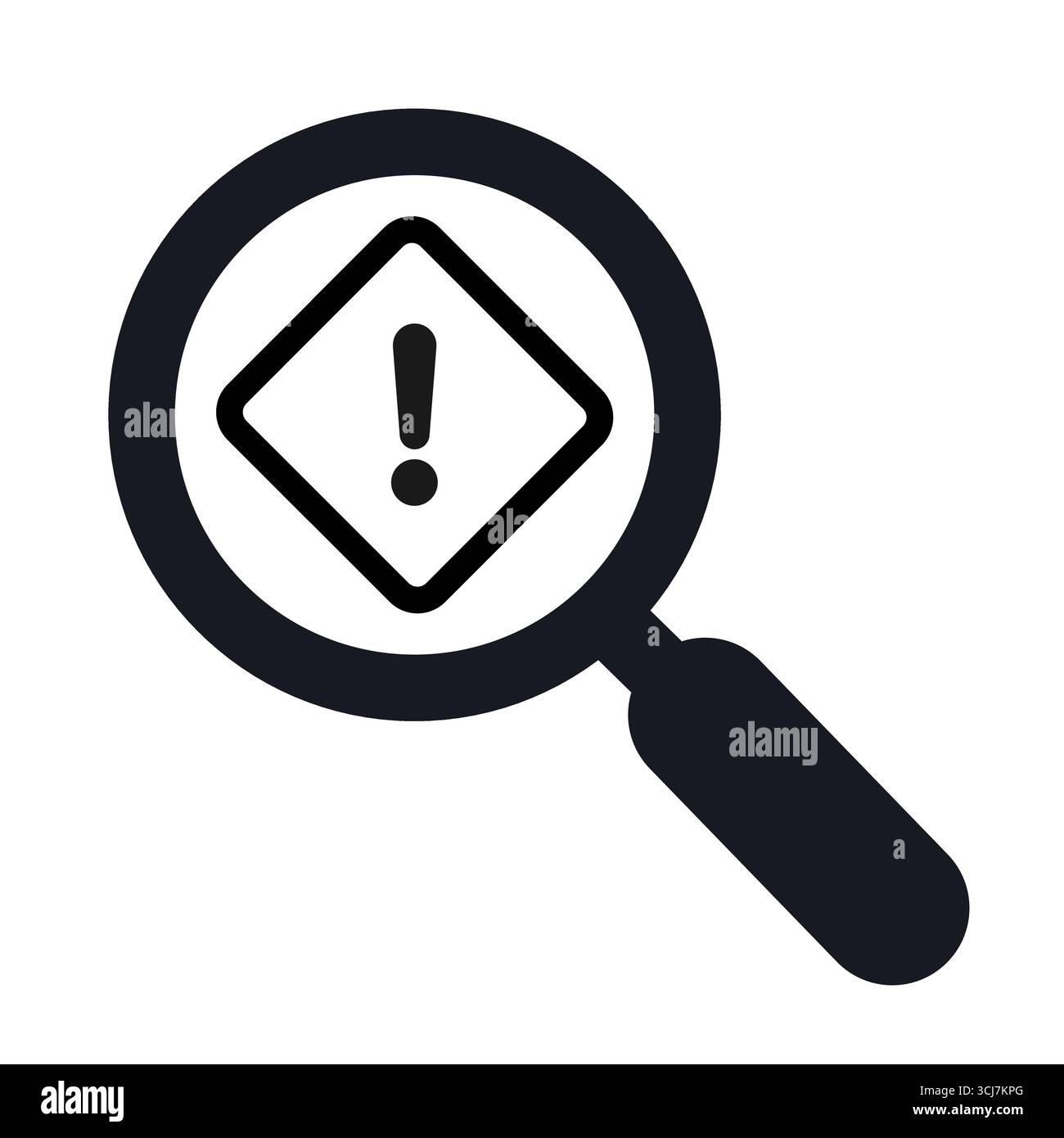 Magnifying glass with a caution sign representing danger or warning ...
