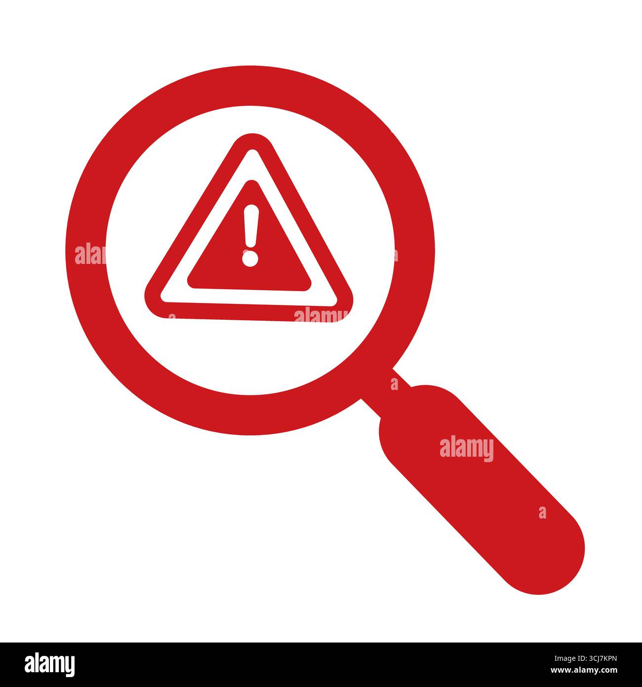 Magnifying glass with a caution sign representing danger or warning ...