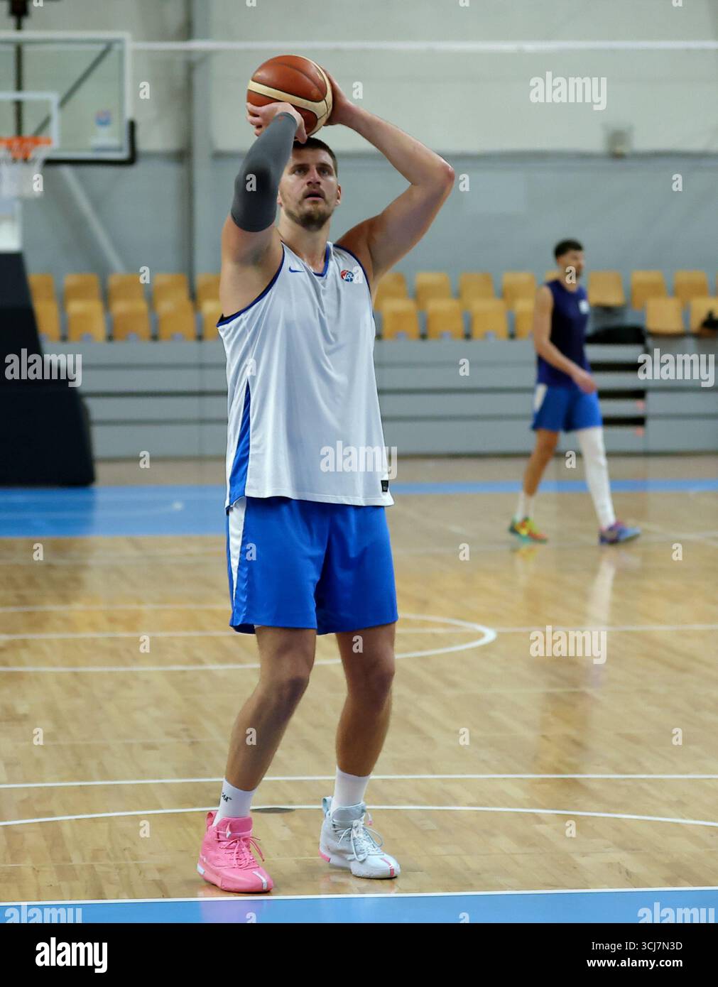 Serbia's Nikola Jokic, Serbia basketball team training on September 5. 2025. in Riga, Latvia ...