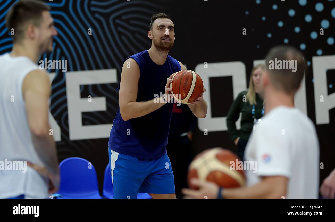 Serbia's Nikola Milutinov, Serbia basketball team training on September 5. 2025. in Riga, Latvia ...