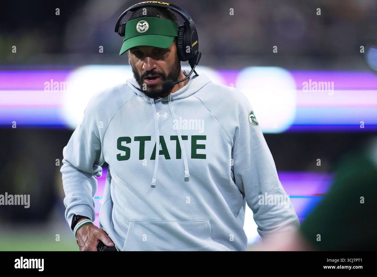 Colorado State head coach Jay Norvell walks on the sideline during an ...