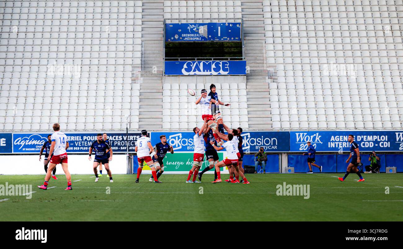 Grenoble team in action during The French Rugby Union Championship 2nd ...