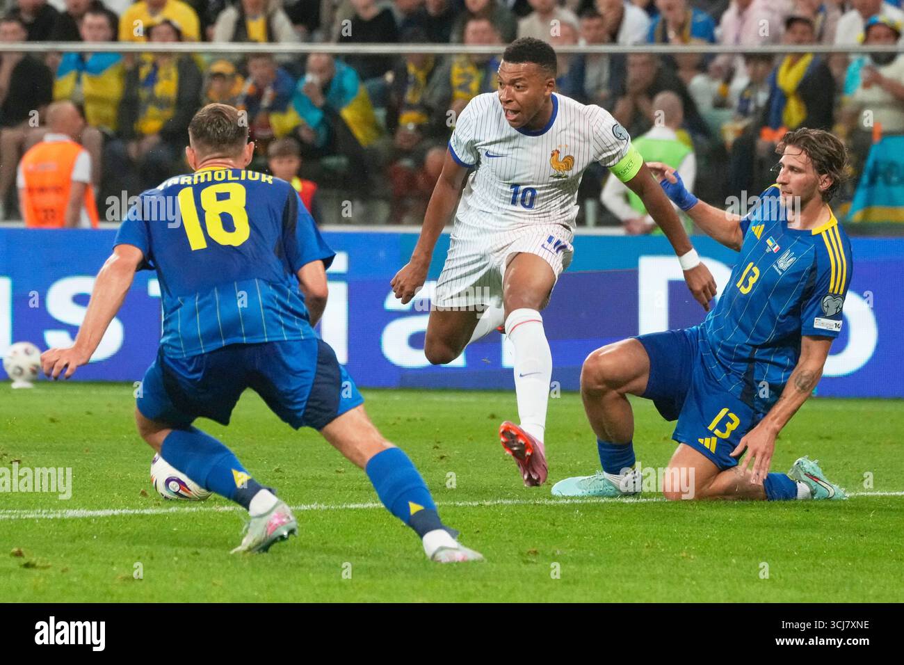 France's Kylian Mbappe, centre, in action during the 2026 FIFA World ...