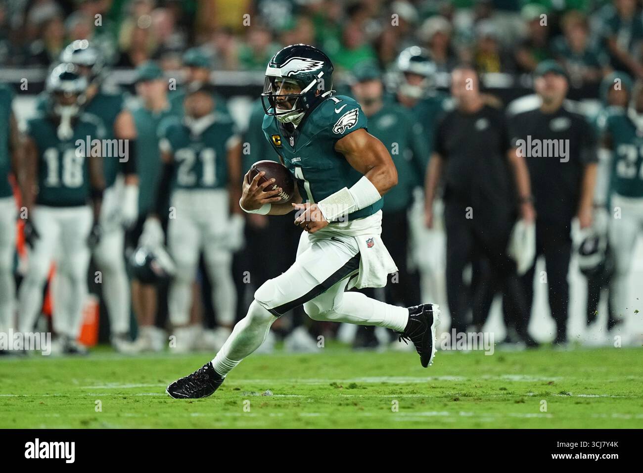 Philadelphia Eagles quarterback Jalen Hurts In action during an NFL ...