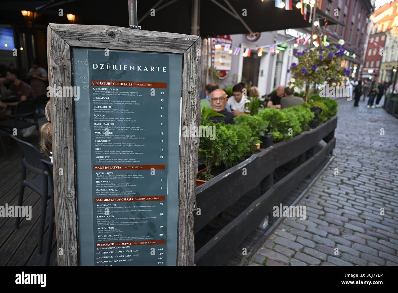 Restaurant menu in the Old Town Riga, Latvia on September 5, 2025 ...