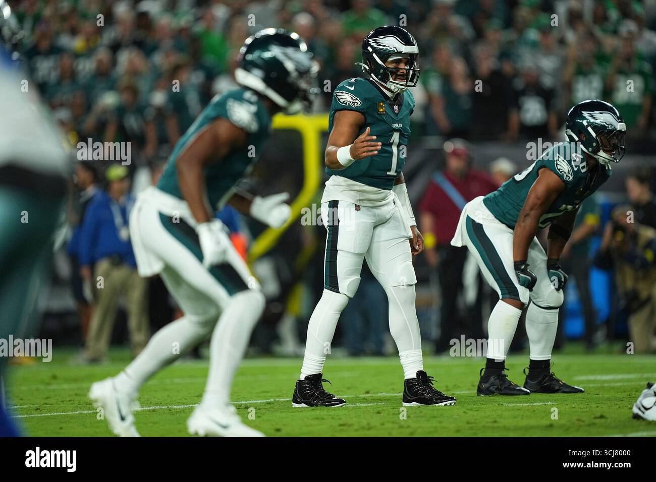 Philadelphia Eagles quarterback Jalen Hurts In action during an NFL ...