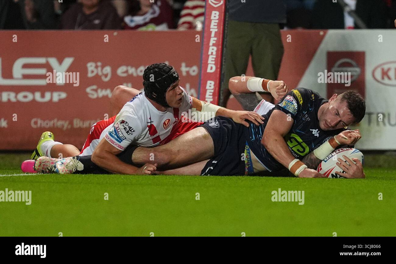 Wigan Warriors' Jake Wardle goes for a try during the Betfred Super ...